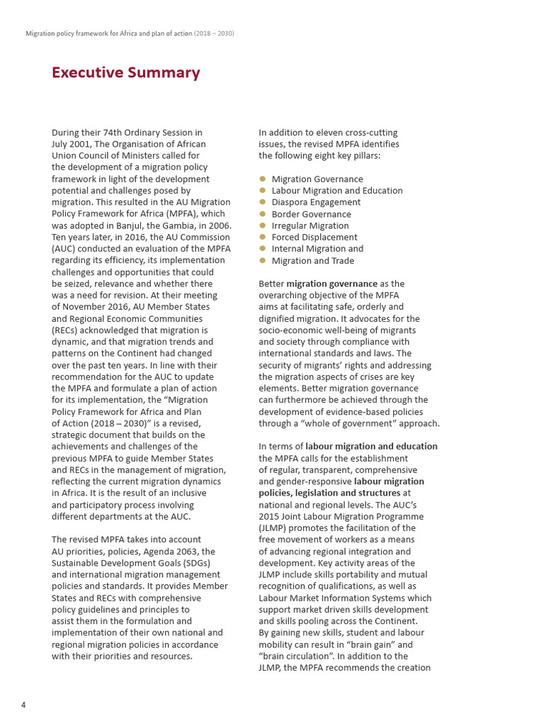 Migration Policy Framework For Africa and Plan of Action (2018 - 2030 ...