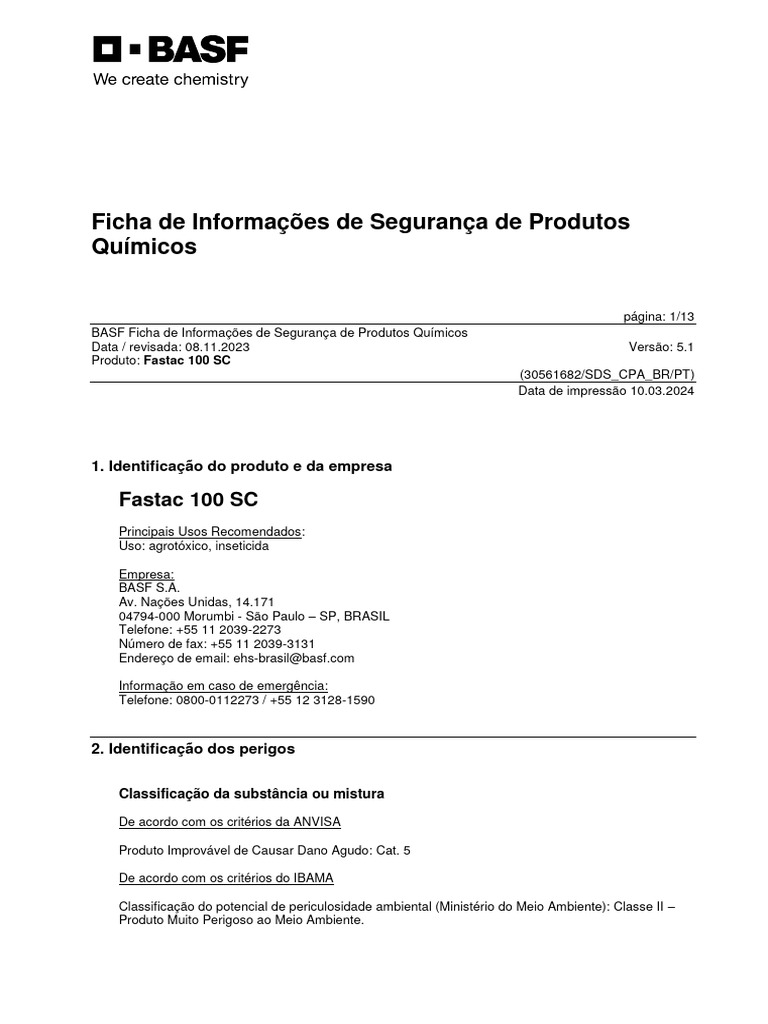 Fastac+100+SC 000000000030561682 SDS CPA BR PT 5-1 | PDF