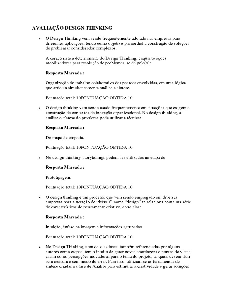 Avaliação Design Thinking | PDF | Design Thinking Avaliação Design Thinking | PDF | Design Thinking