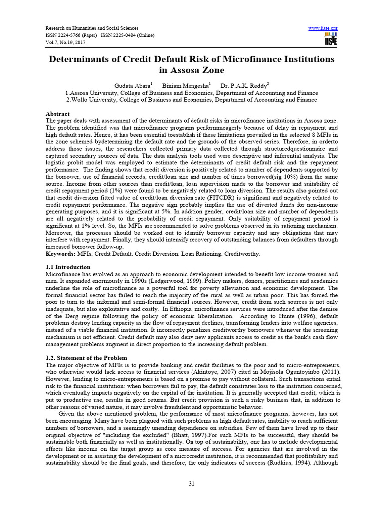 Determinants of Credit Default Risk of Microfinance Institutions | PDF | Microfinance | Credit