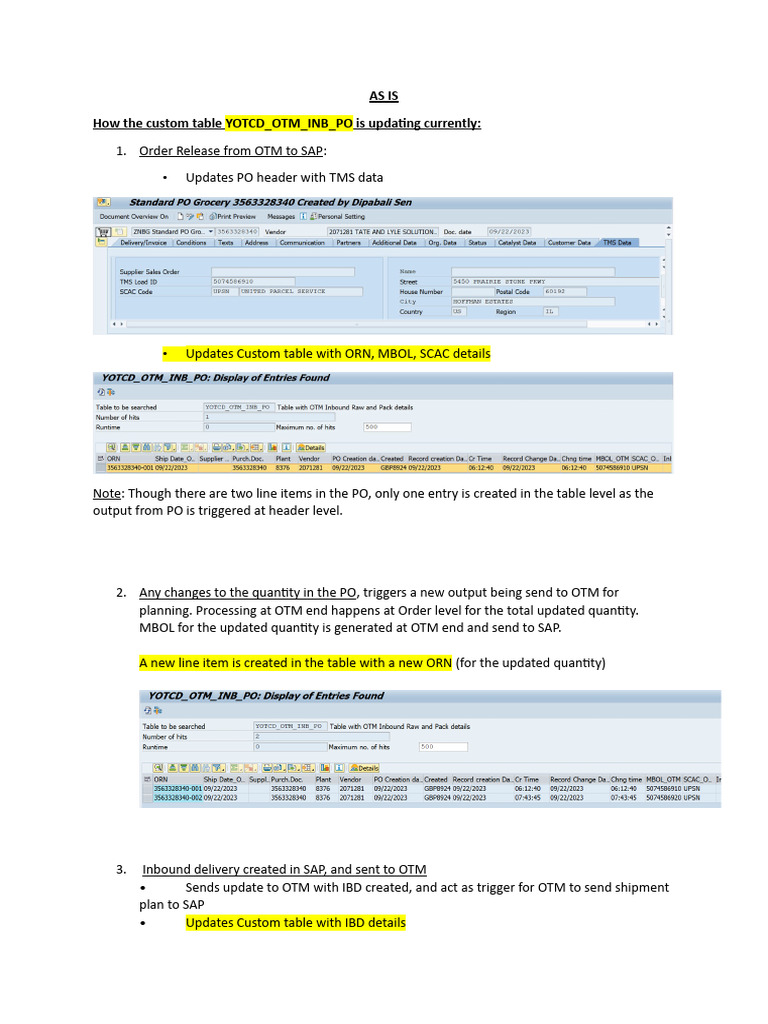 Analysis On Custom Table YOTCD - OTM - INB - PO | PDF | Data | Computer ...