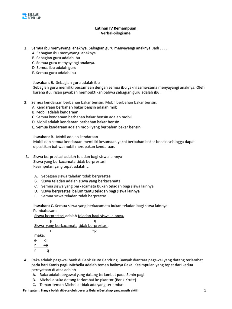 Kemampuan Verbal-Silogisme Latihan 4 | PDF