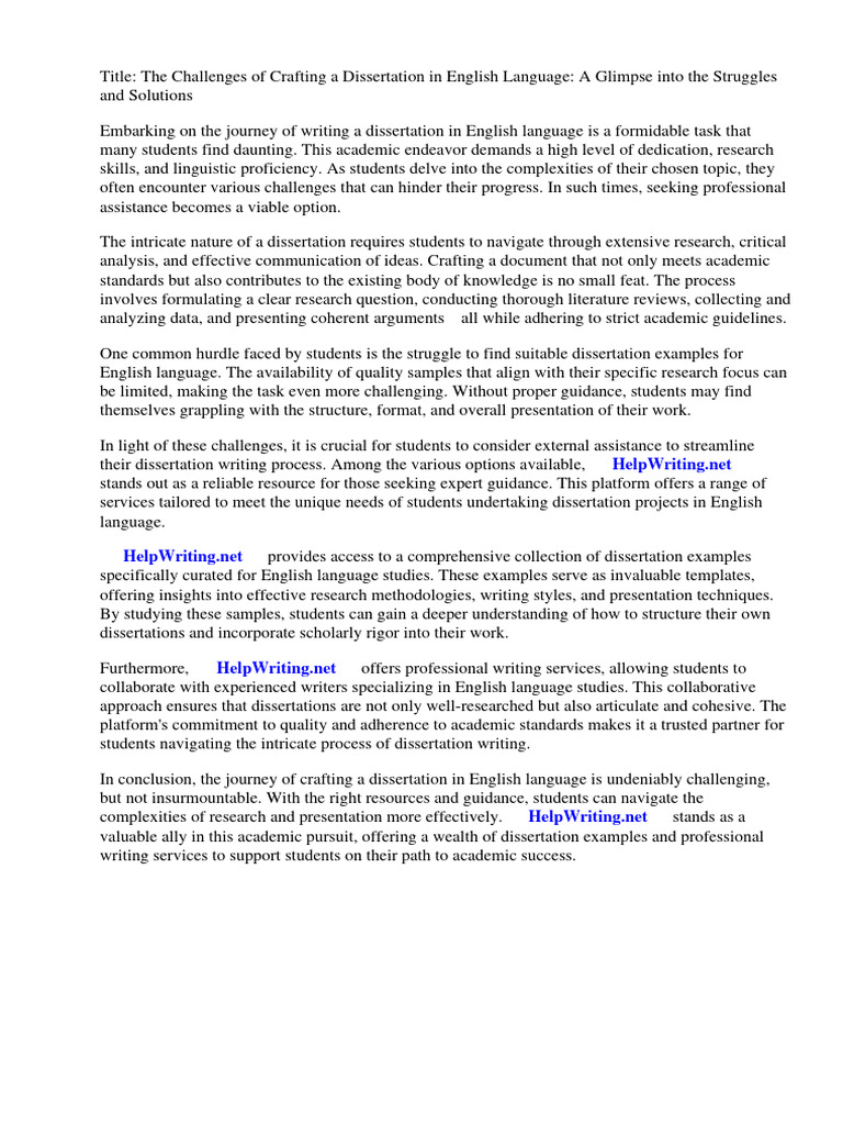 Dissertation Examples For English Language | PDF | Thesis | Science