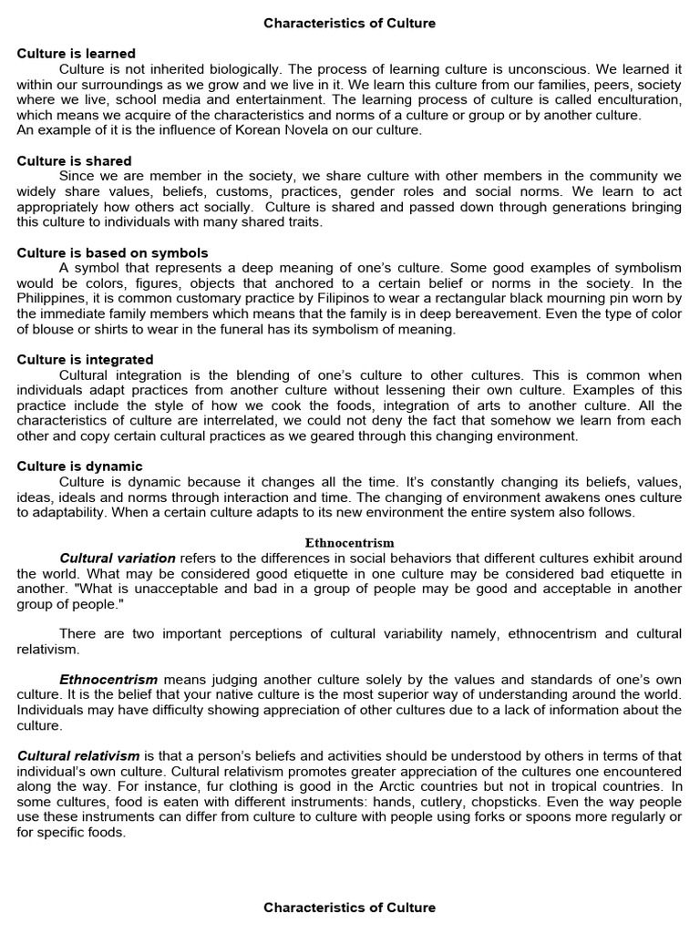 Key Characteristics of Culture | PDF | Society | Community