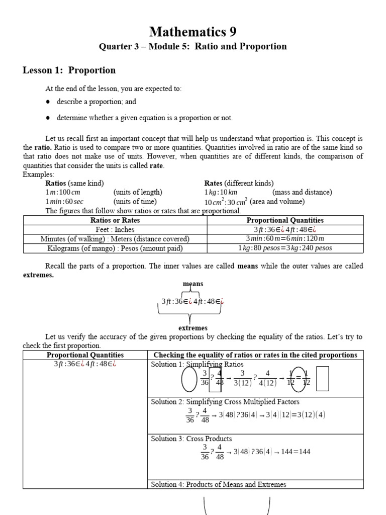 Math 9 Q3 M5 | PDF | Ratio | Quantity