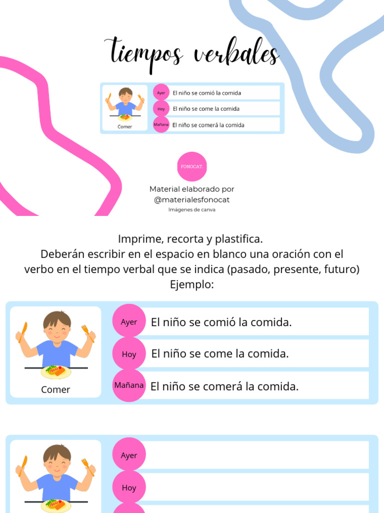 Tarjetas de Tiempos Verbales para Niños | PDF