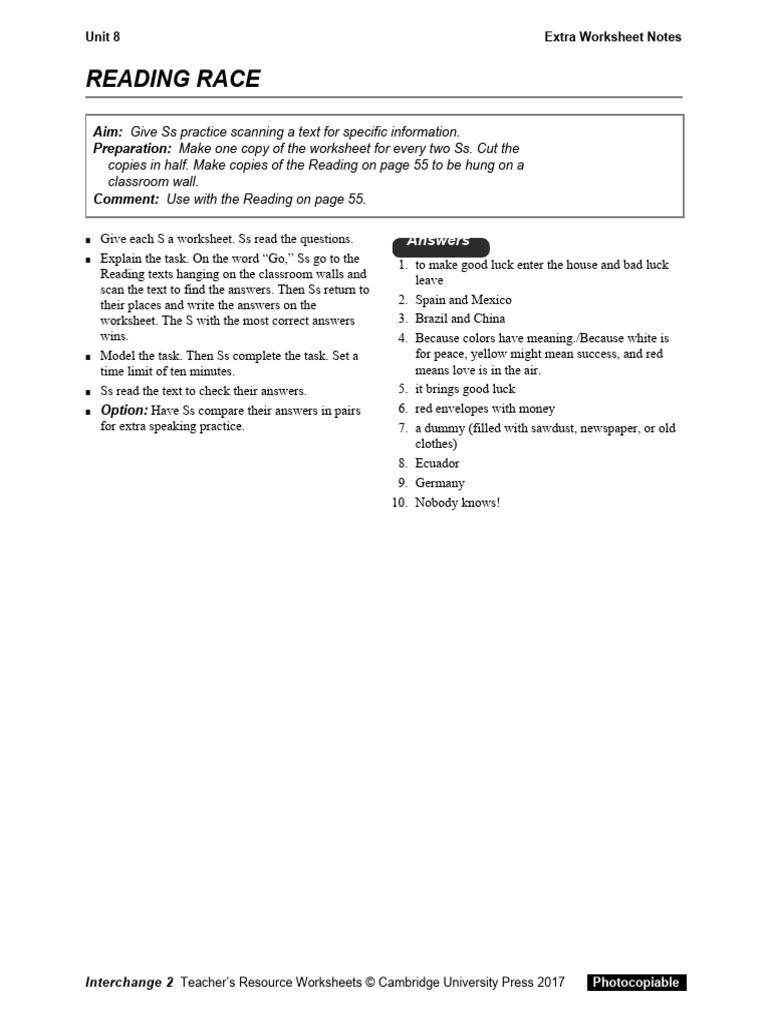 Interchange5thEd Level2 Unit08 Extra Worksheet | PDF