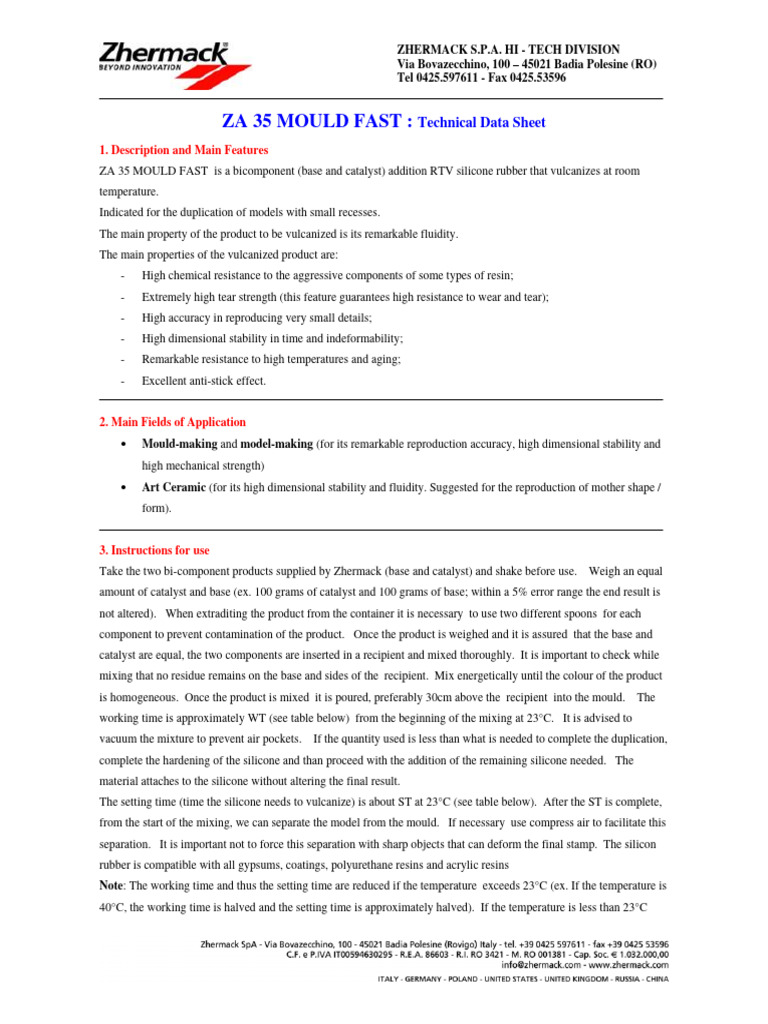 ZA 35 Mould Fast Technical Data Sheet | PDF | Silicone | Secondary ...