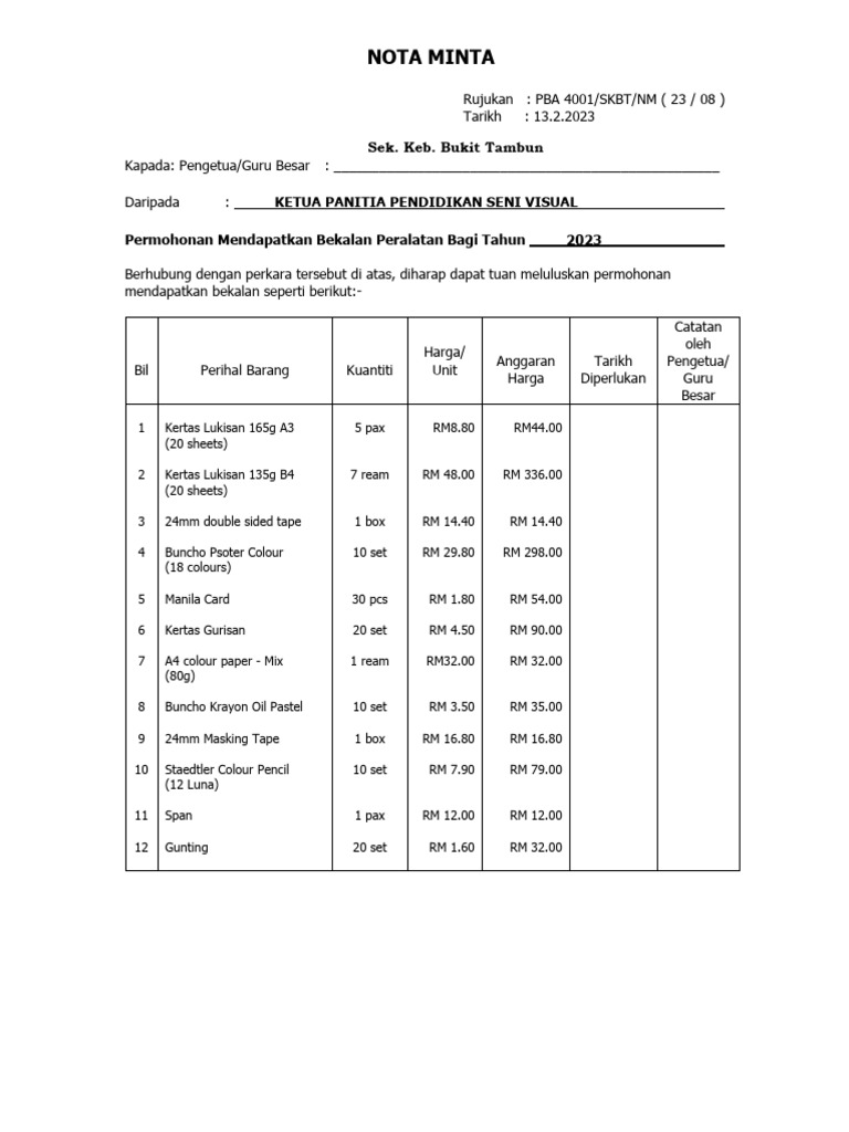 Nota Minta PSV - 1 | PDF