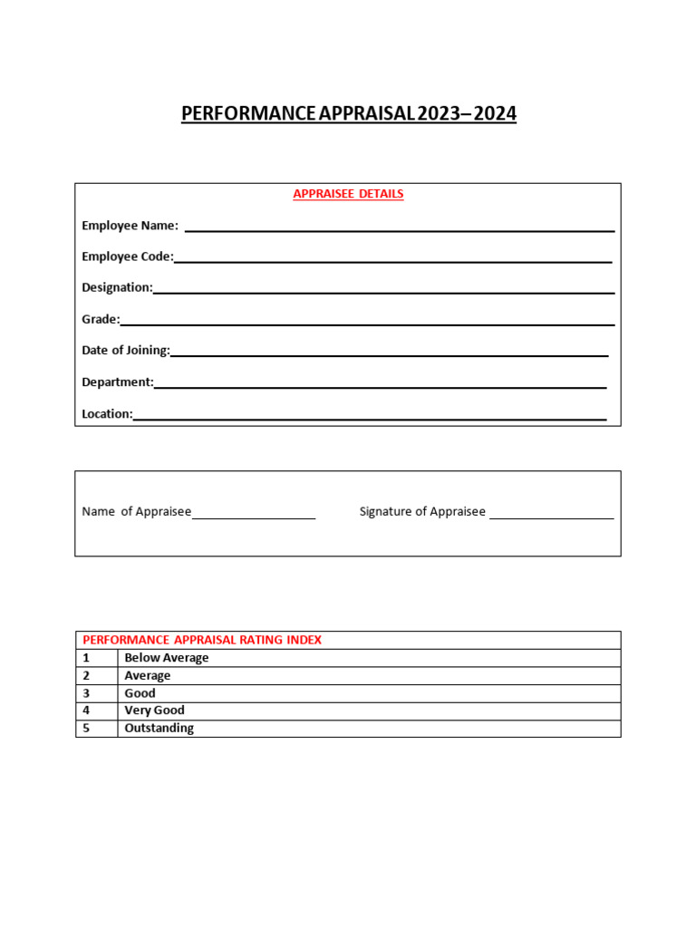 2024 Performance Appraisal Form | PDF | Appraiser | Interpersonal ...