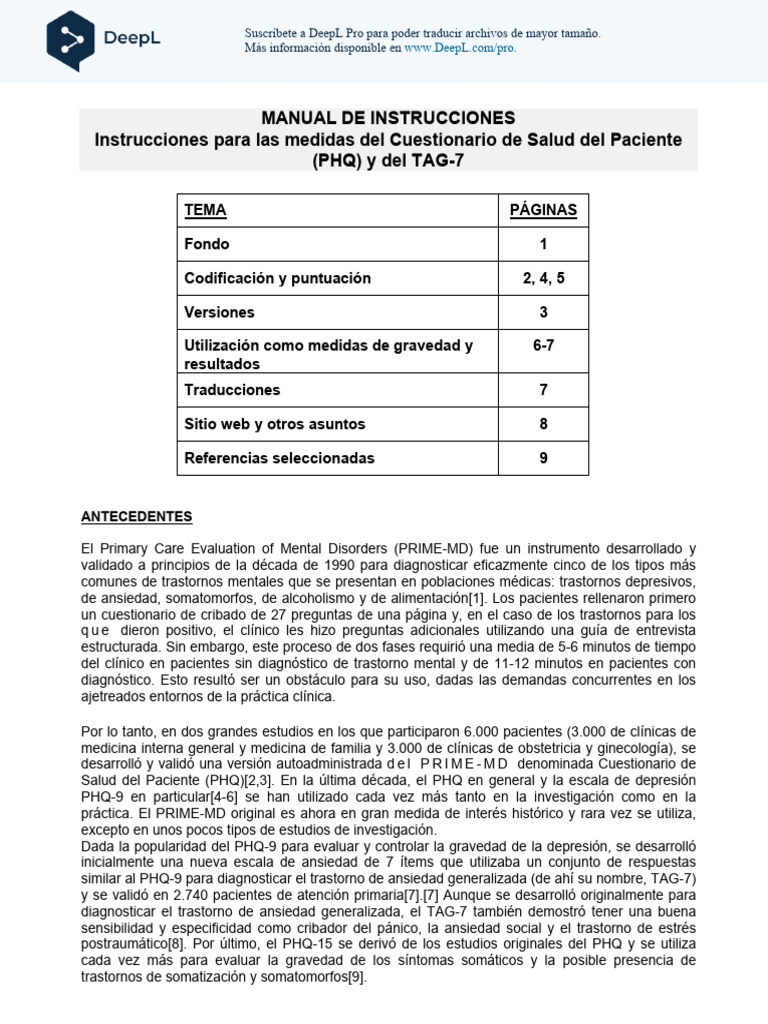 Instrucciones para PHQ y GAD-7 | PDF | Ansiedad | Depresión (estado de ...