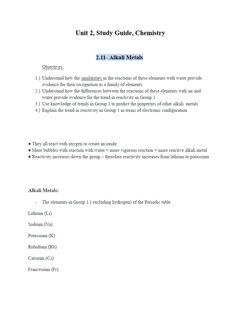 Chemistry Unit 2, Inorganic Chemistry (2.11-2.15) Study Guide | PDF ...