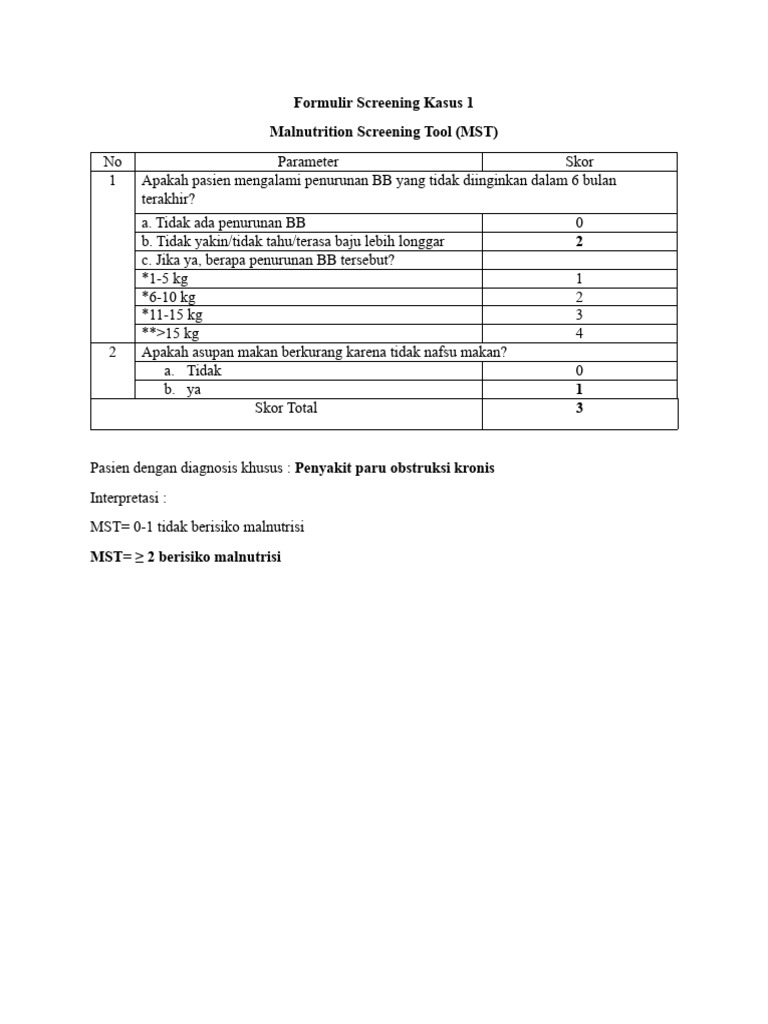 FORM MST (Malnutrition Screening Tool) | PDF