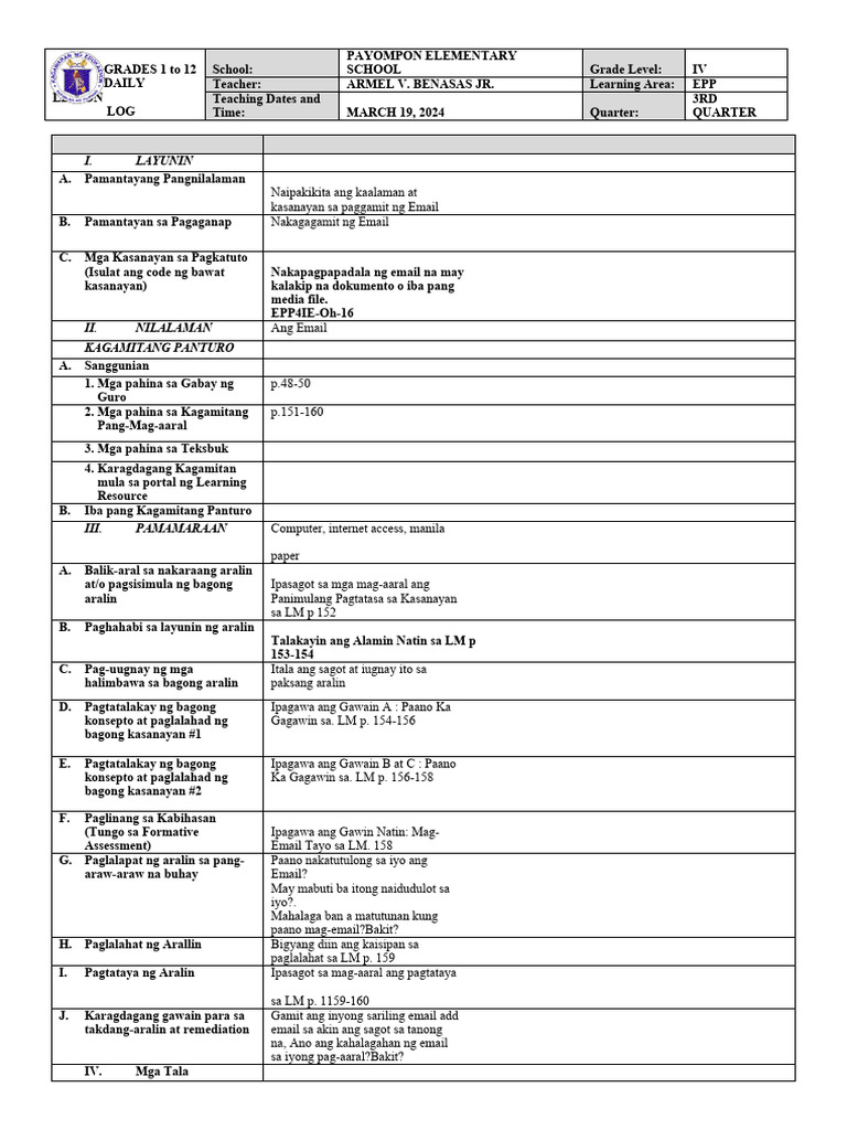 Epp Grade 4 Monday | PDF