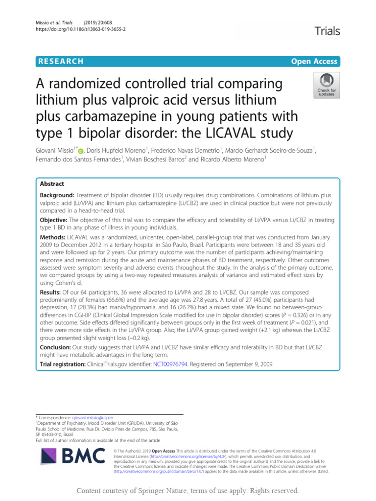 A Randomized Controlled Trial Comparing Lithium PL | PDF | Bipolar ...