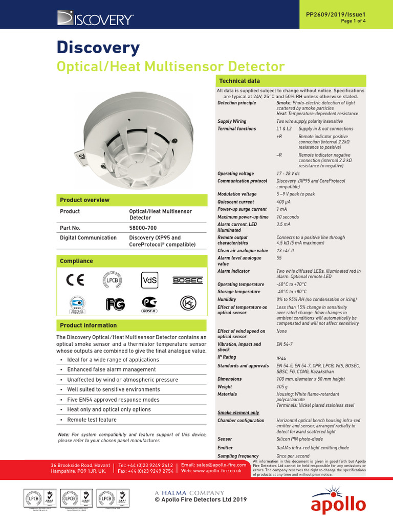 B02704-00 Discovery Multisensor Heat - Optical | PDF | Sensor | Smoke