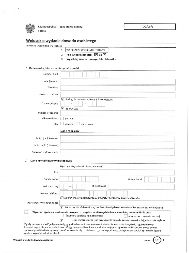 Wniosek o Wydanie Dowodu Osobistego | PDF