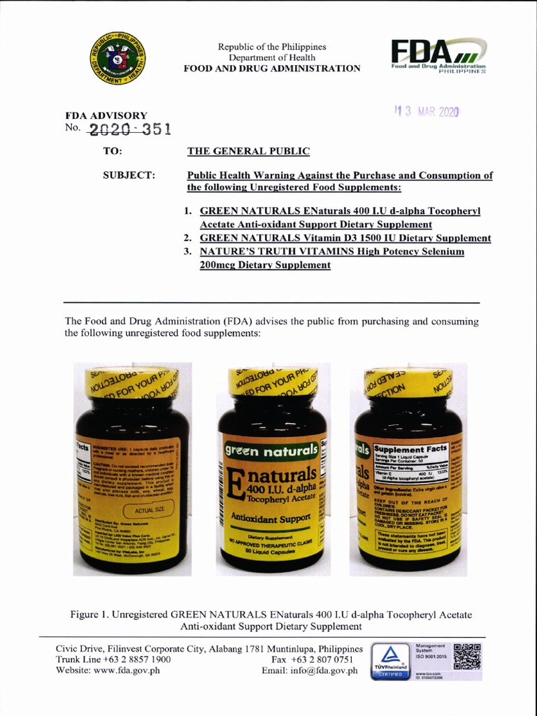 FDA Advisory No.2020 351 | PDF