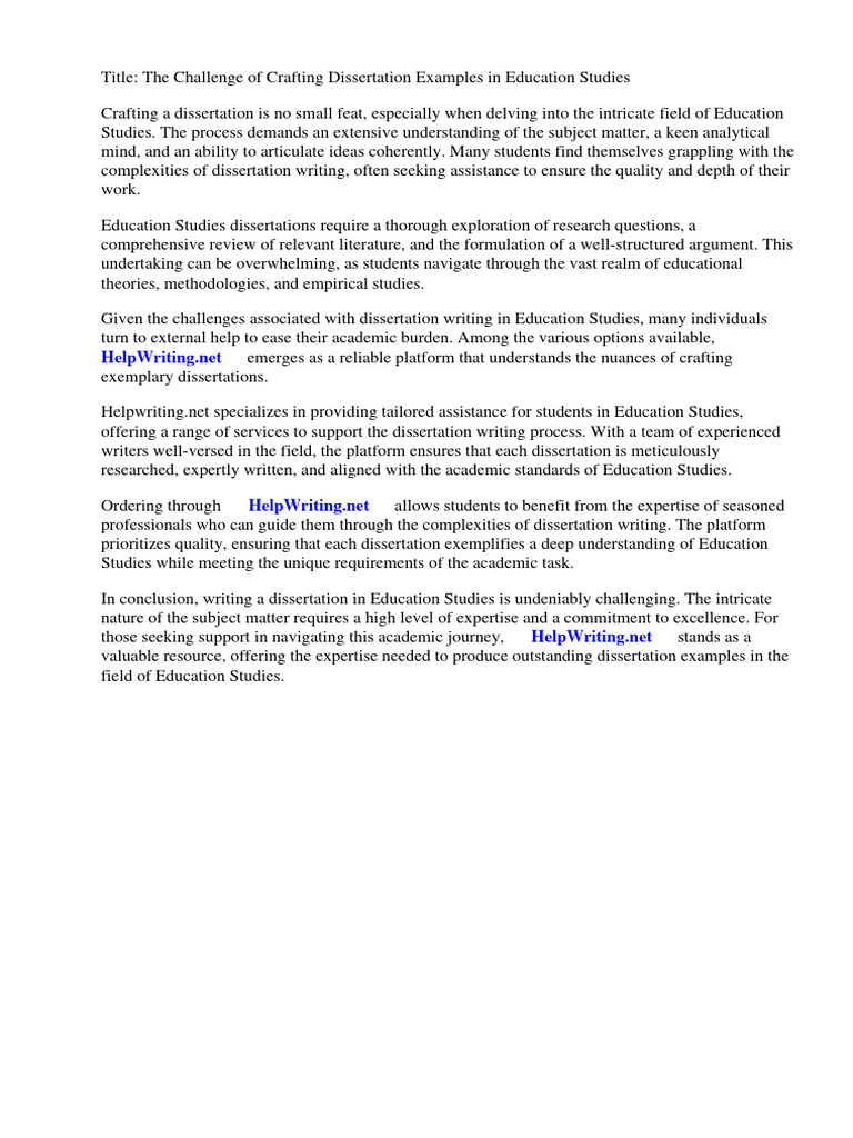 Dissertation Examples Education Studies | PDF | Thesis | Essays