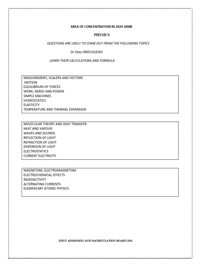Area of Conc. Jamb Physics 2024 | PDF