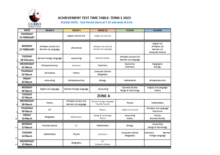 Achievement Test Term 1 2023 | PDF | Science