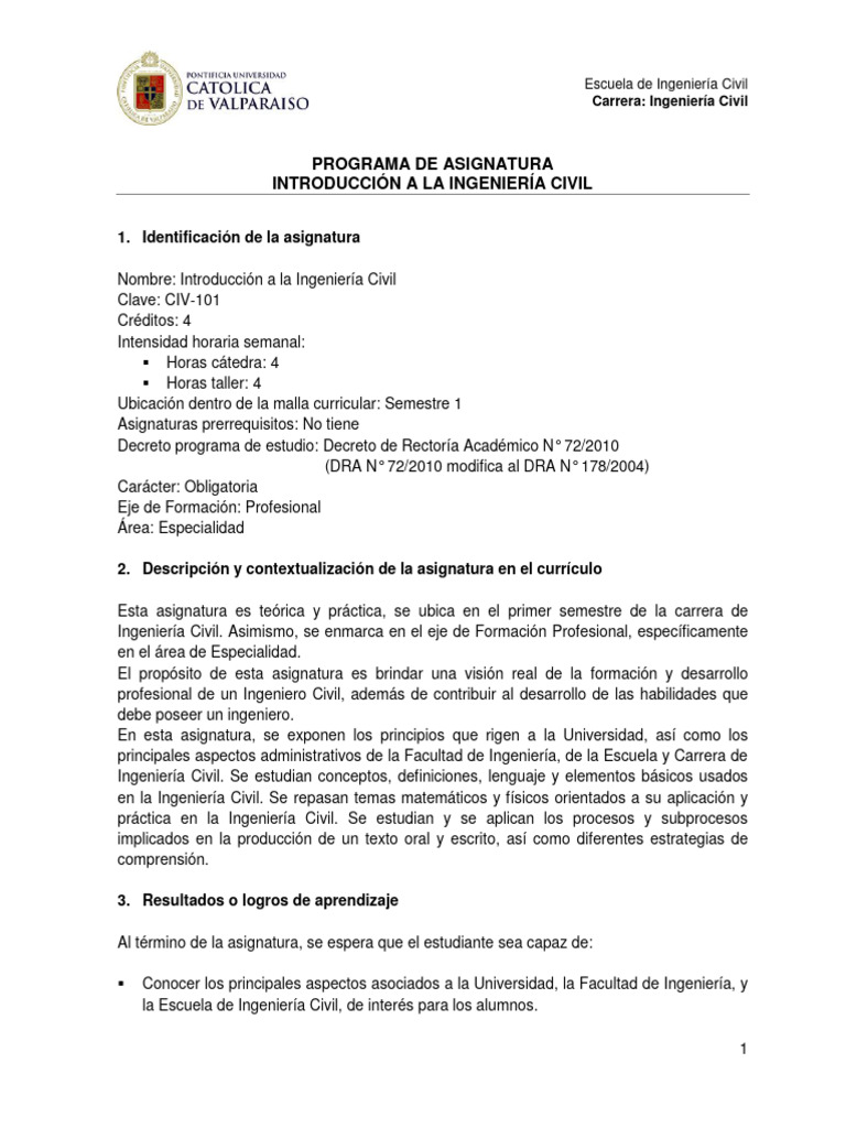 CIV 101 INTRODUCCION A LA INGENIERIA CIVIL | PDF | Ingeniería | Ingeniero civil