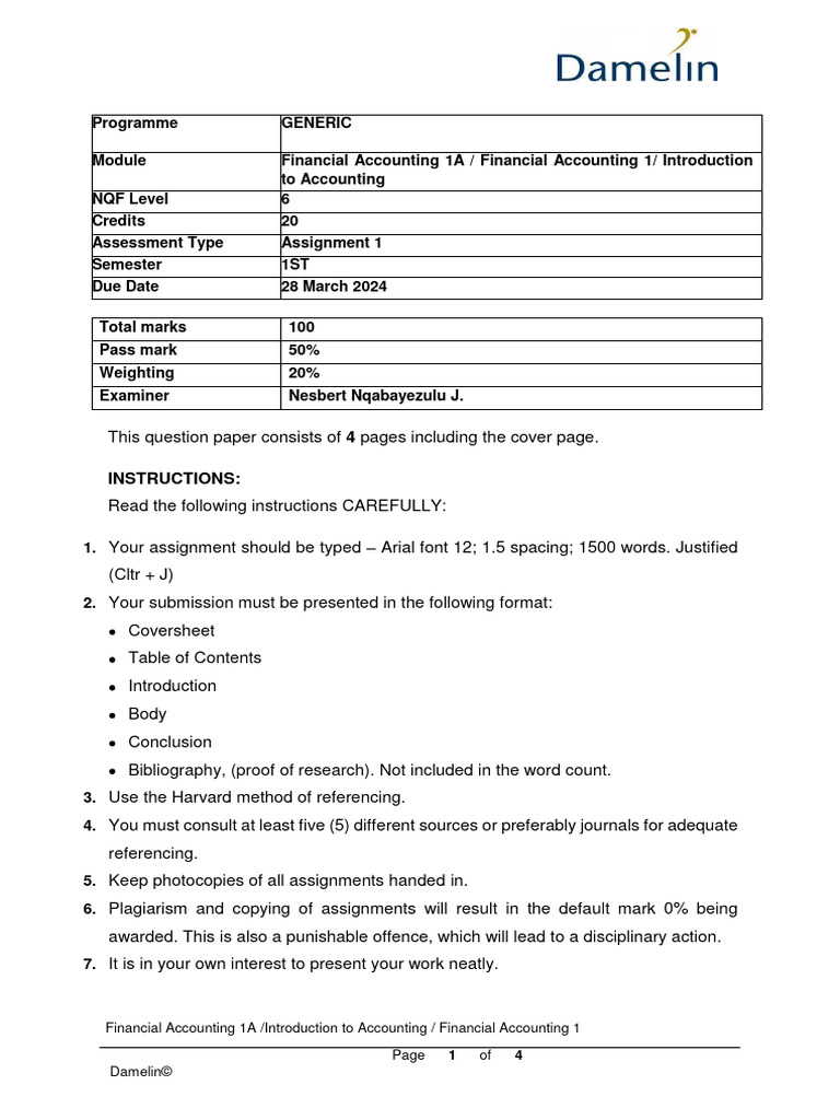 Amended 2024 Financial Accounting 1A Assignment 1 | PDF | Banks | Stocks