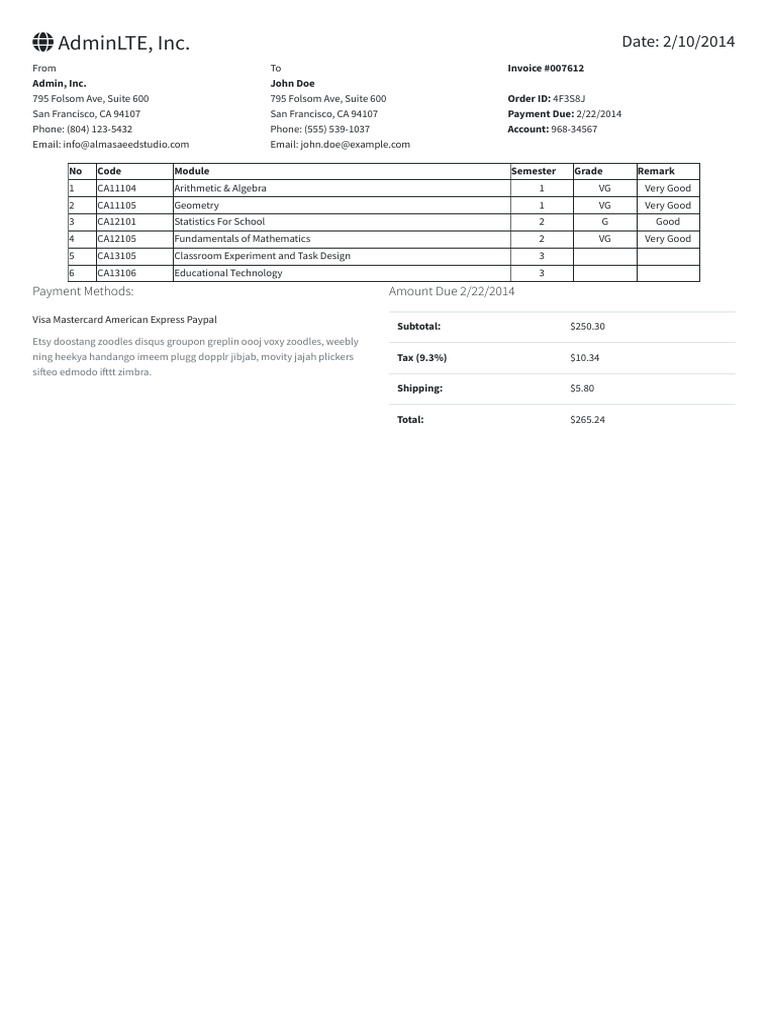 Invoice #007612 for Educational Services | PDF
