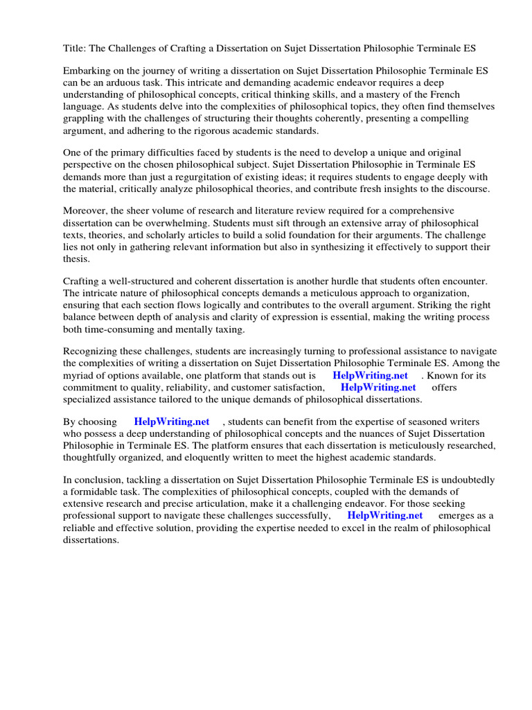 Sujet Dissertation Philosophie Terminale Es | PDF | Thesis | Critical ...