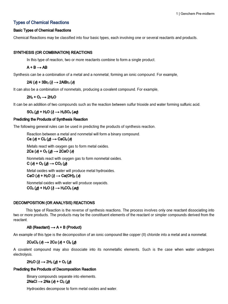Types of Chemical Reactions Explained | PDF | Chemical Reactions | Oxide