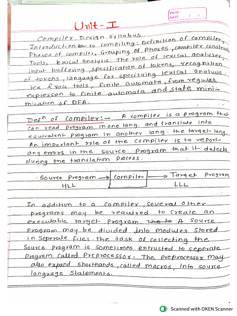 Compiler Design Unit 1 Notes | PDF