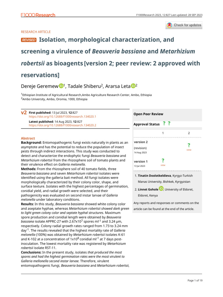 Dereje - Geremew, Tadele Shibiru and Ararsa Leta | PDF | Fungus | Pest ...