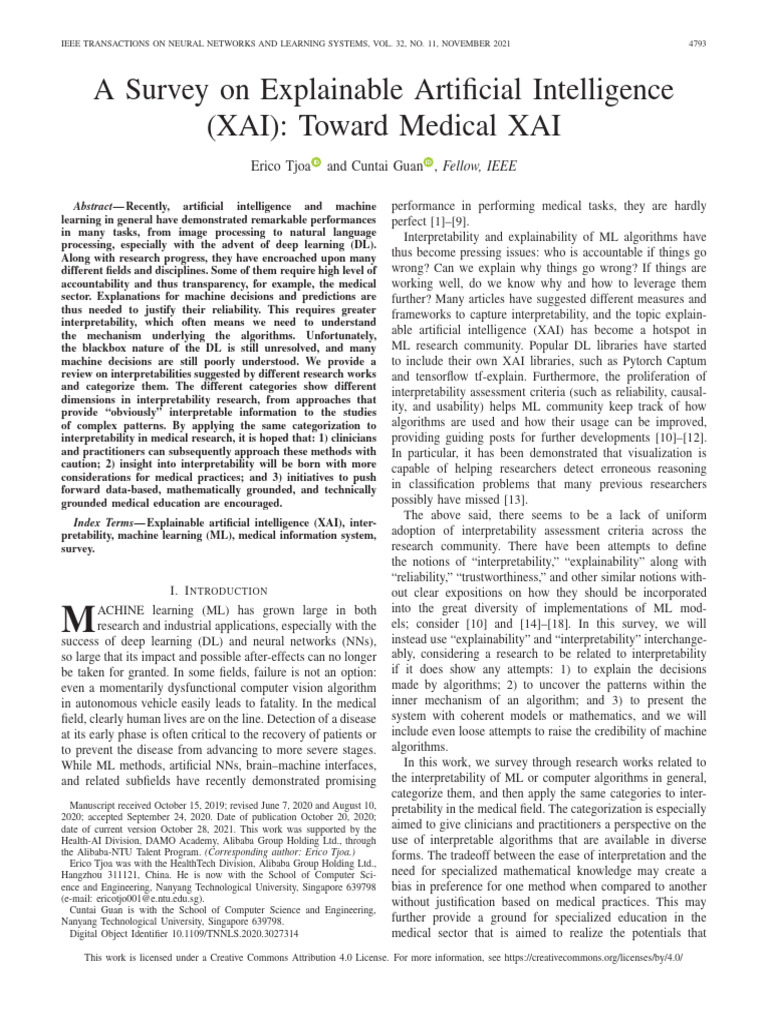 A Survey On Explainable Artificial Intelligence XAI Toward Medical XAI ... A Survey On Explainable Artificial Intelligence XAI Toward Medical XAI ...
