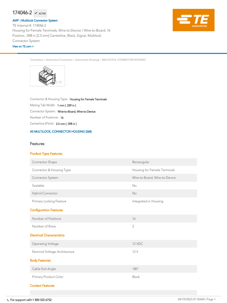 Product 174046 2.datasheet | PDF | Electrical Connector | Electric Power
