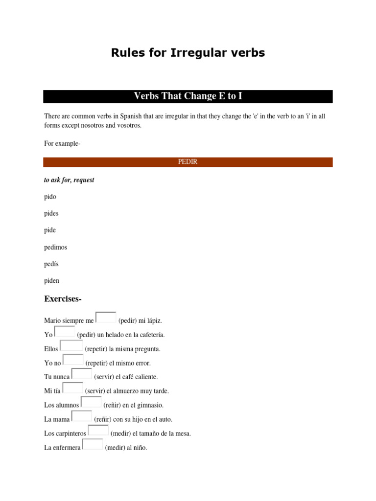 Rules Of Irregular Verbs Pdf