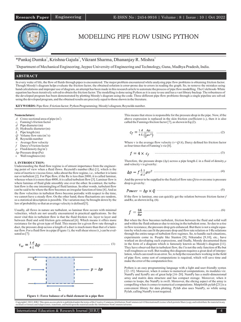 Modelling Pipe Flow Using Python | PDF | Fluid Dynamics | Laminar Flow