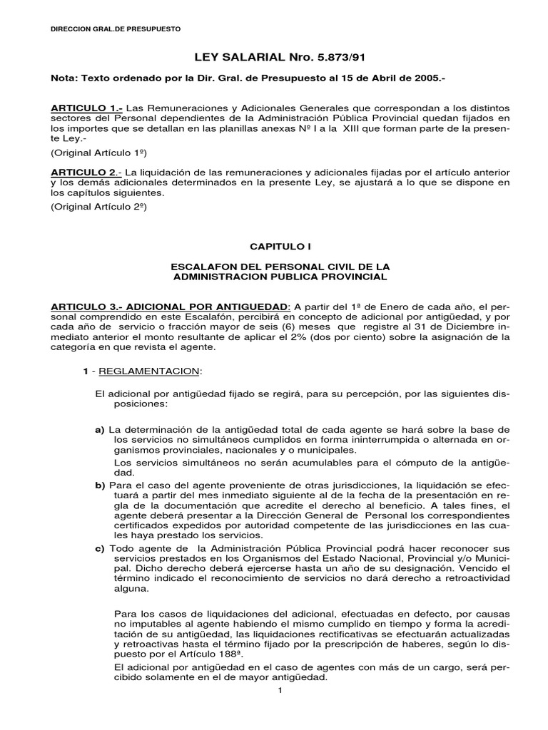 Ley Salarial 5873 2005 | PDF | Salario | Presupuesto