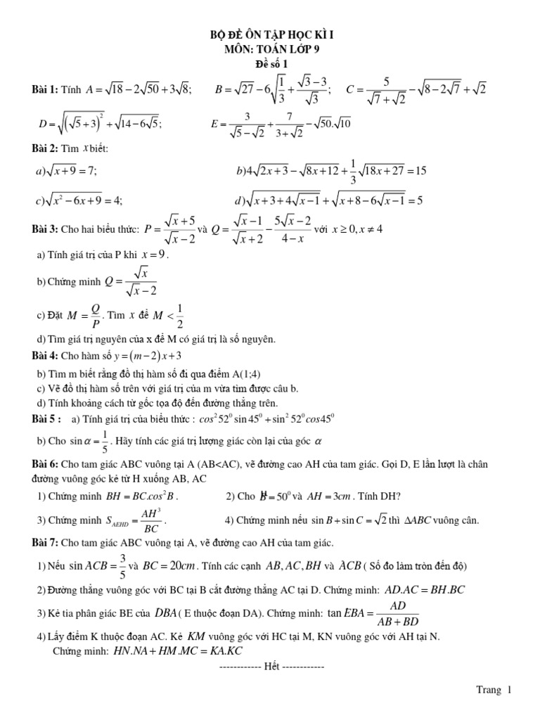 Đề Ôn Tập HK1 Toán 9 | PDF