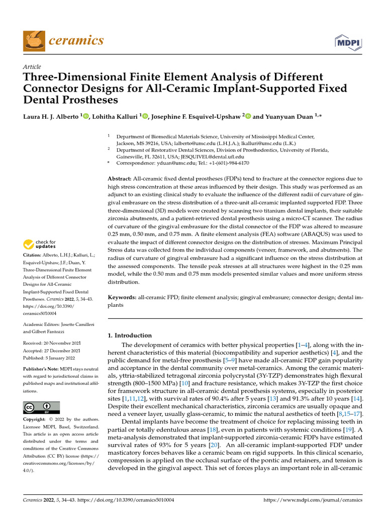 Three-Dimensional Finite Element Analysis of Diffe | PDF | Stress (Mechanics) | Fracture