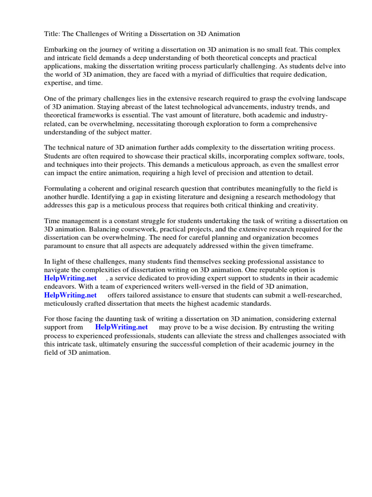 Dissertation On 3d Animation | PDF | 3 D Computer Graphics | Computer Animation