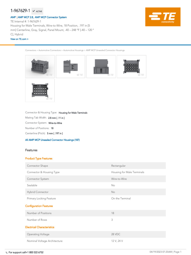 Product 1 967629 1.datasheet | PDF | Electrical Connector | Electronics