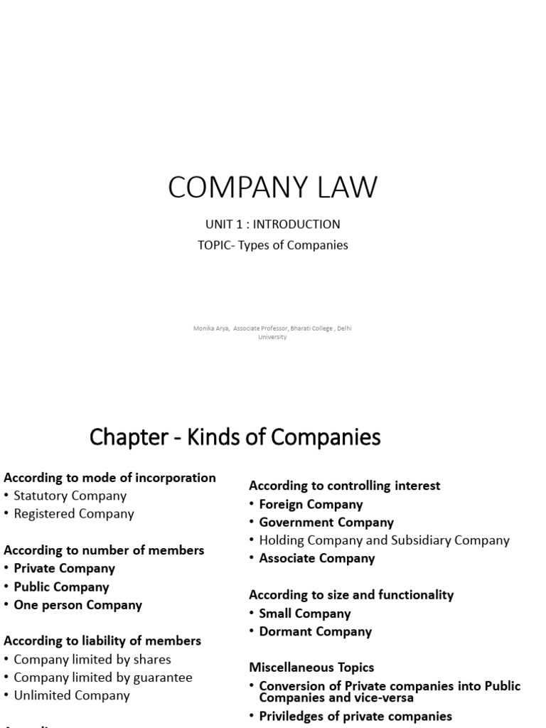 Types Of Companies In Company Law Pdf Bankruptcy Holding Company