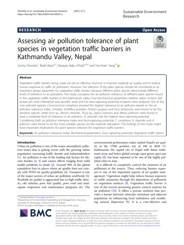 Assessing Air Pollution Tolerance of Pla | PDF | Air Pollution | Leaf