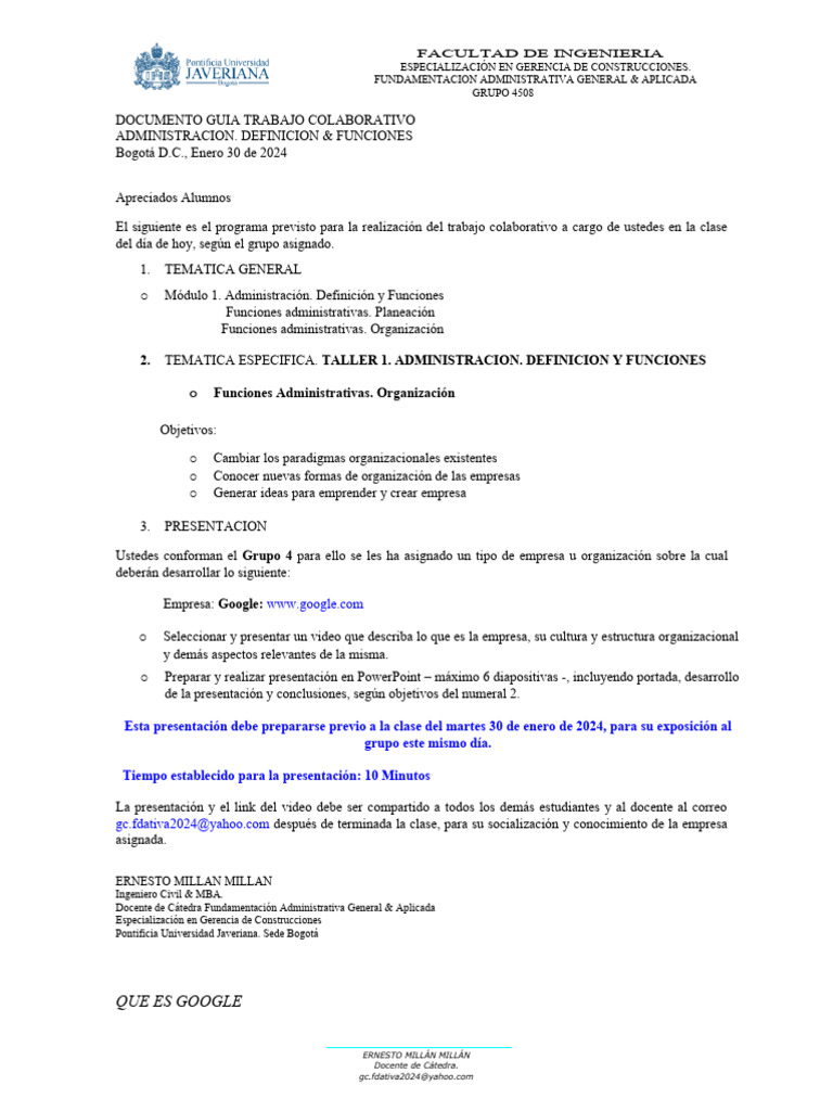 GC. Fdativa. Taller 1. Admon y Funciones. | PDF | Internet | Informática