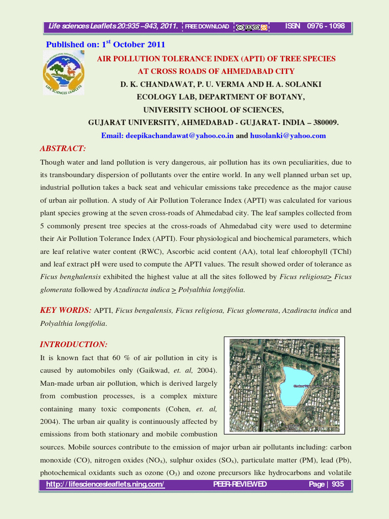 Air Pollution Tolerance Index Apti of TR | PDF | Sulfur Dioxide | N Ox