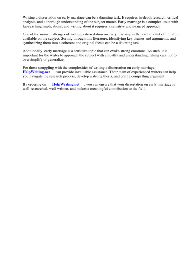 Dissertation On Early Marriage | PDF | Marriage | Child Marriage