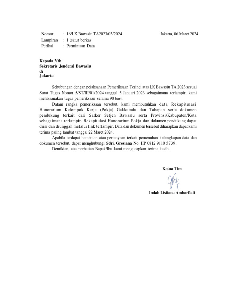 Surat Permintaan Rekap Pokja 060324 | PDF