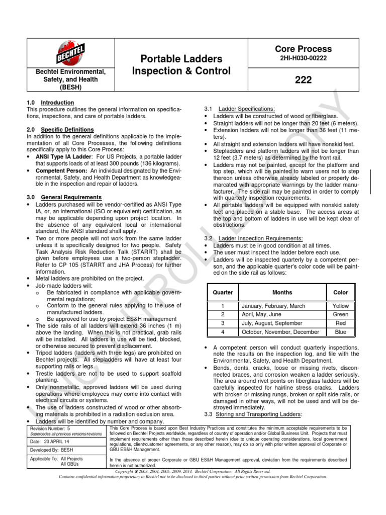 2HI-H030-00222 (005) Portable Ladder Inspection and Control | PDF | Ladder