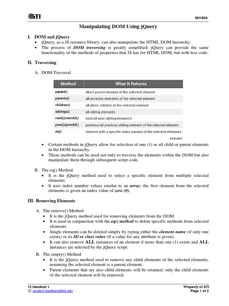 12 Handout 1 | PDF | J Query | Document Object Model