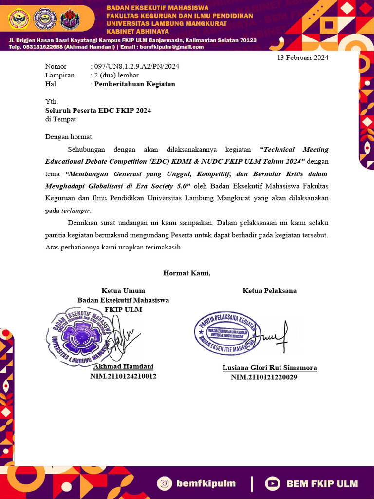 Surat Pemberitahuan Peserta TM EDC | PDF